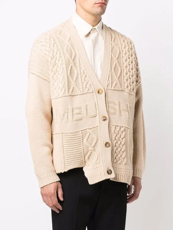 AMBUSH Patchwork-knit Cardigan With Logo Detail - Neutrals