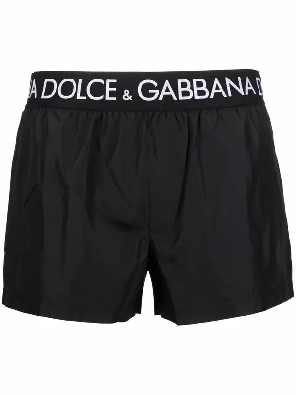 Dolce & Gabbana Logo-waistband Swim Shorts - Black