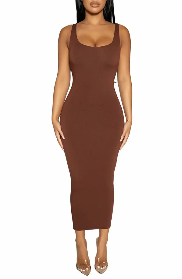 naked wardrobe brown dress NW Sculpt Mock Neck Dress