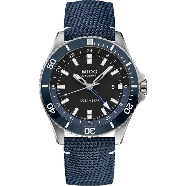 MIDO Ocean Star Gmt Automatic Strap Watch - Blue/ Silver