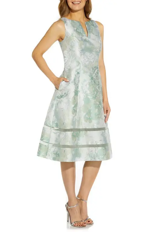 Adrianna Papell Floral Jacquard Fit & Flare Dress - Mint Multi