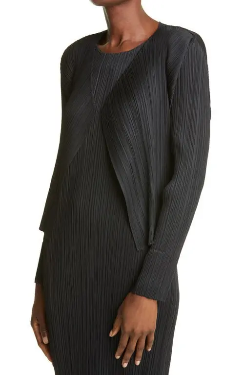 Issey Miyake Pleated Crop Cardigan - Black