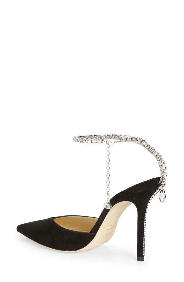 JIMMY CHOO Saeda Crystal Ankle Strap Pumps - Black/ Crystal