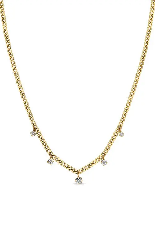 Zoe Chicco Dangling Diamond Xs Curb Chain Necklace - Yellow Gold