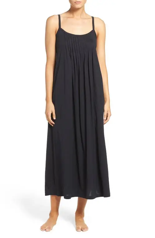 Hanro Juliet Pleat Neck Cotton Nightgown - Black