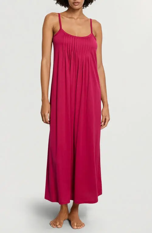 Hanro Juliet Pleat Neck Cotton Nightgown - Light Sangria