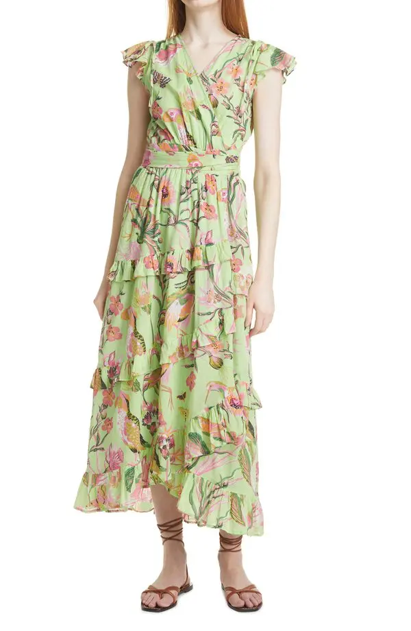 Banjanan Sadie Floral Cotton Wrap Midi Dress In Pistachio Green - 60% Off |  Editorialist