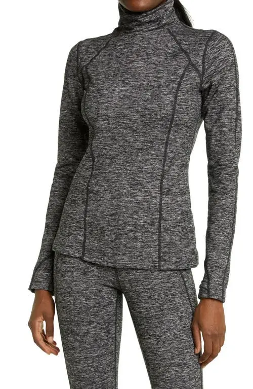Zella Space Dye Tech Turtleneck Training Top - Black Melange