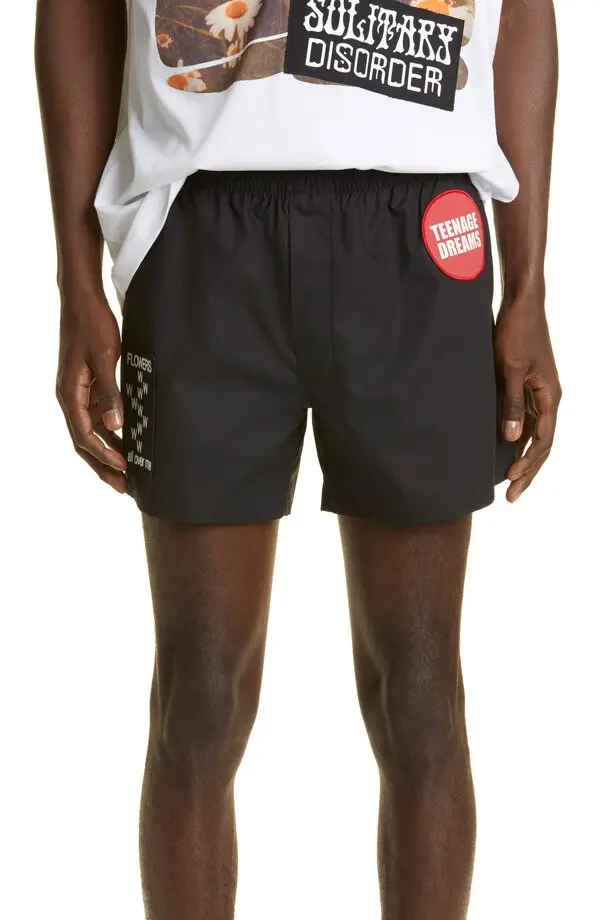 Raf Simons Teenage Dreams Patch Boxer Shorts In Black - 55% Off