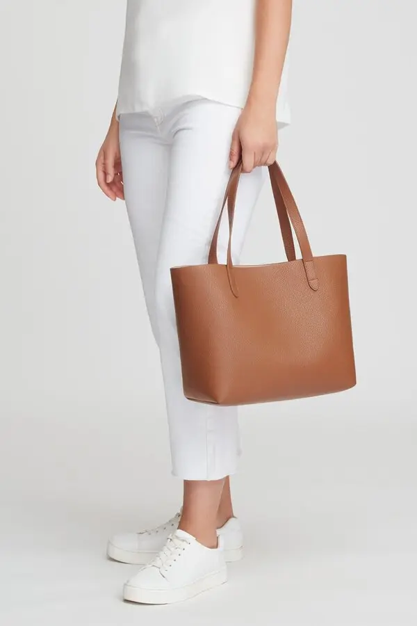 Cuyana Small Classic Structured Tote Bag Caramel/Blush Pink