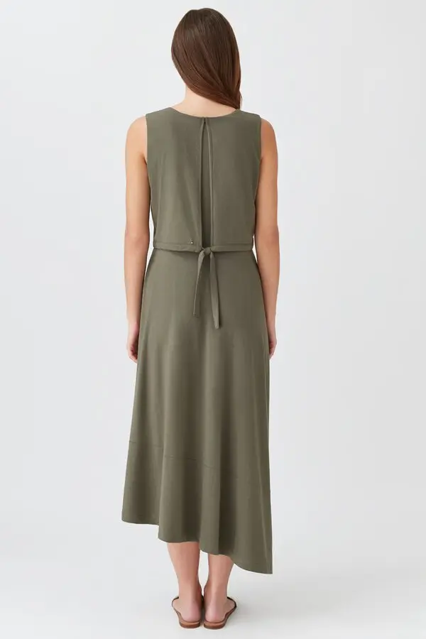 cuyana asymmetrical overlay dress Cuyana Asymmetrical Overlay Tie Back Midi Dress Green Size XS