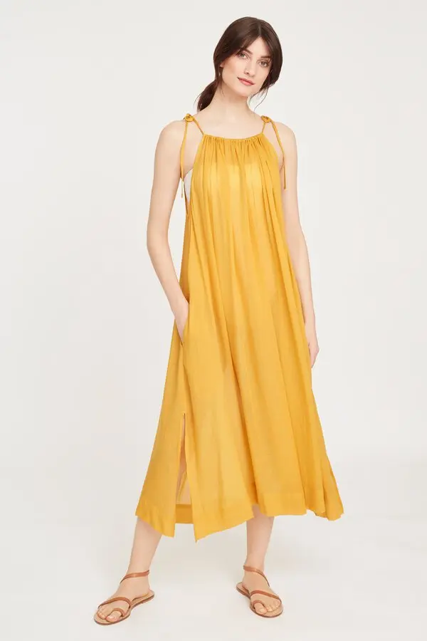 Cuyana Gathered-Neck Maxi Coverup - Daffodil | Editorialist