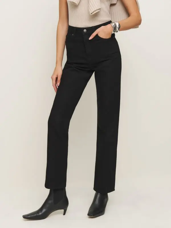 REFORMATION Cynthia High Rise Straight Jeans - Black