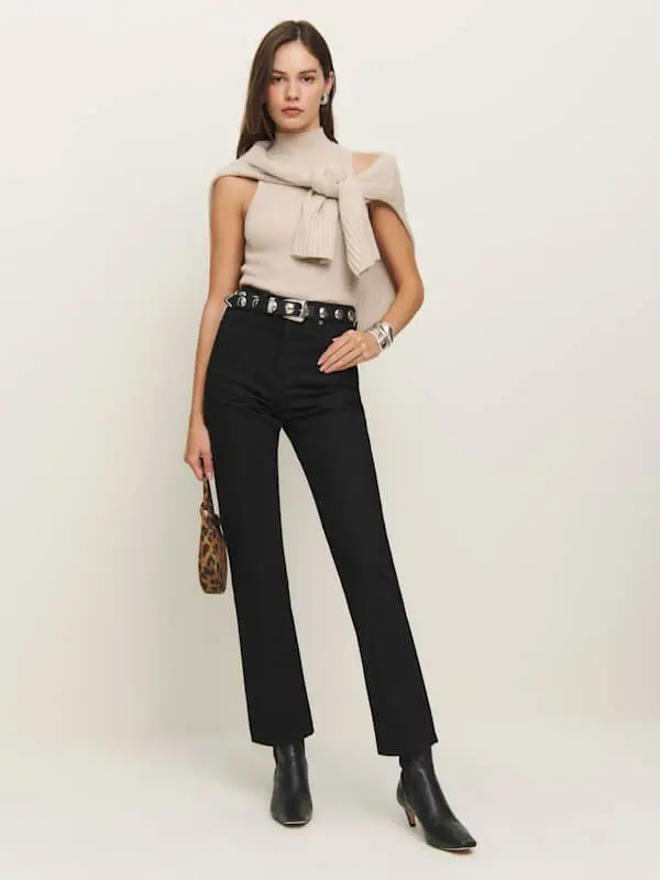REFORMATION Cynthia High Rise Straight Jeans - Black