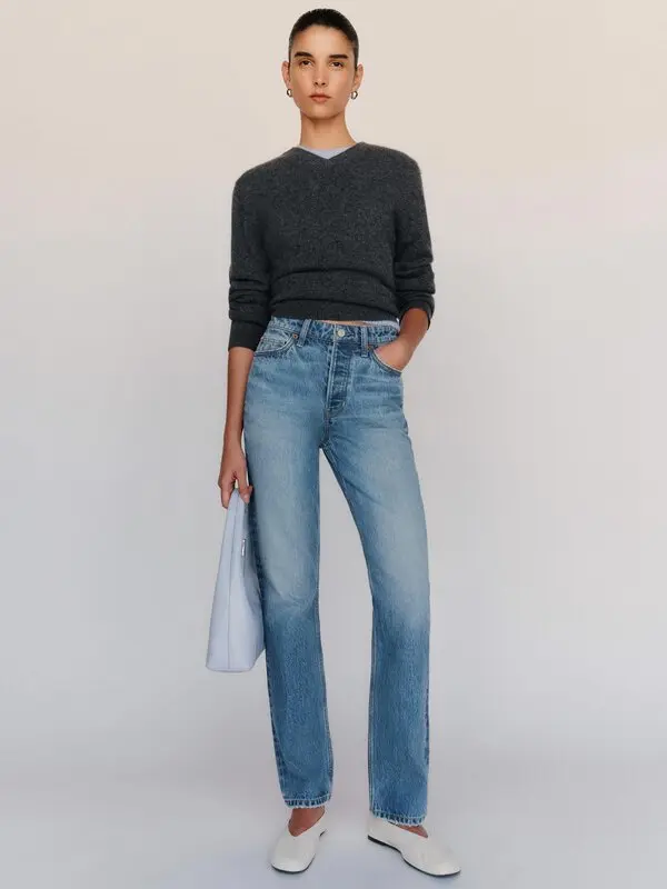 REFORMATION Cynthia High Rise Straight Jeans - Blue