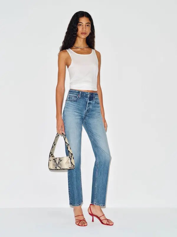 REFORMATION Cynthia High Rise Straight Jeans - Blue