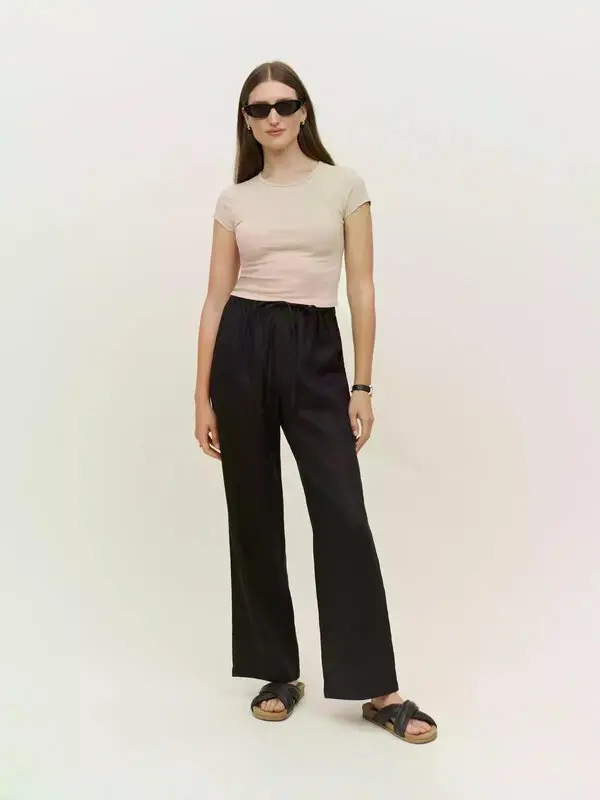 REFORMATION Olina Linen Pant - Black