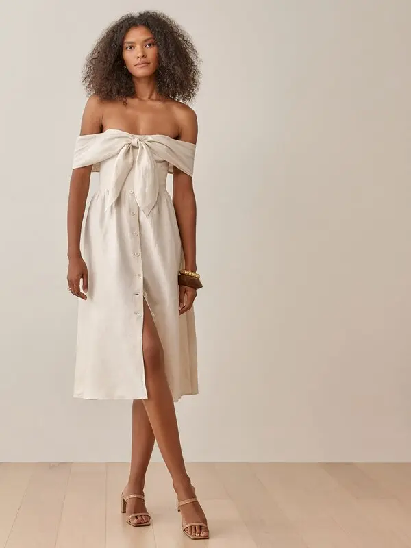 white christmas dresses Reformation // Cream Terry Tie Waist Dress – VSP Consignment main image 1