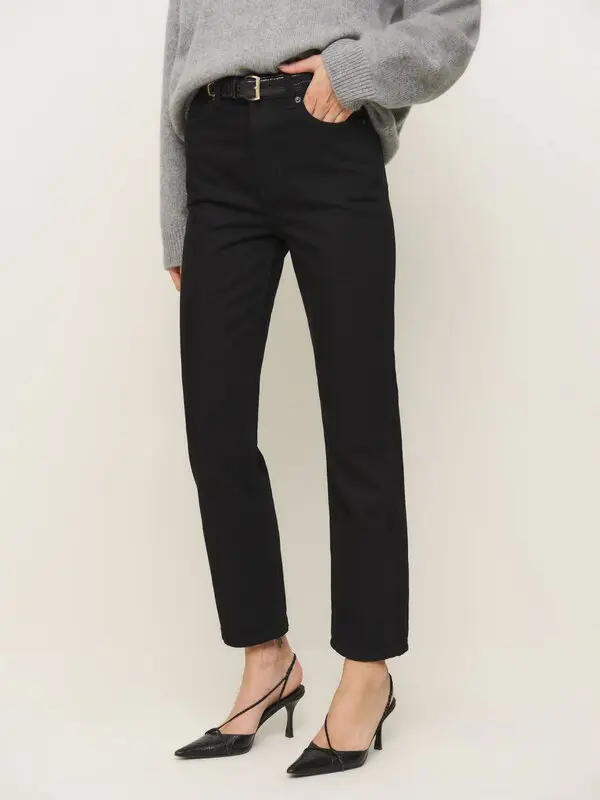 REFORMATION Cynthia High Rise Straight Cropped Jeans - Black
