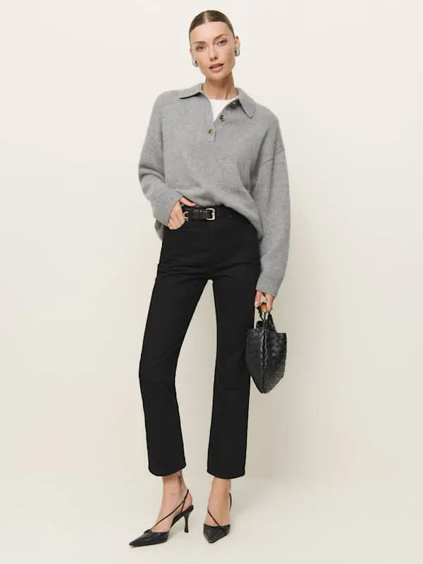 REFORMATION Cynthia High Rise Straight Cropped Jeans - Black