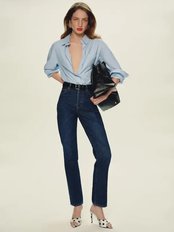 REFORMATION Cynthia High Rise Straight Cropped Jeans - Blue