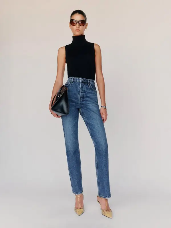 REFORMATION Cynthia High Rise Straight Cropped Jeans - Blue