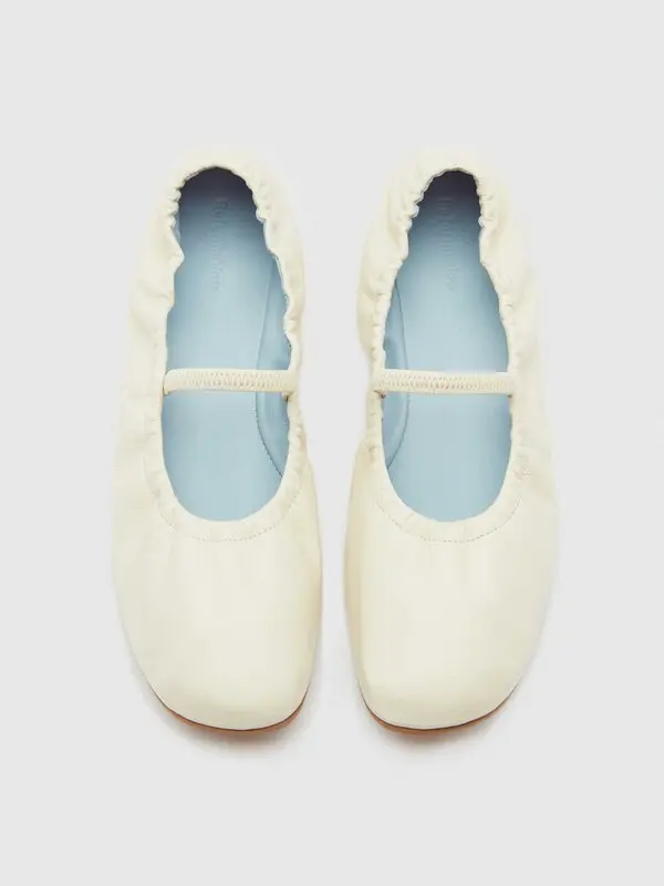 REFORMATION Buffy Ruched Ballet Flat - Ivory