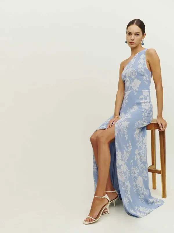 REFORMATION Evelyn Asymmetrical Maxi Dress - Blue