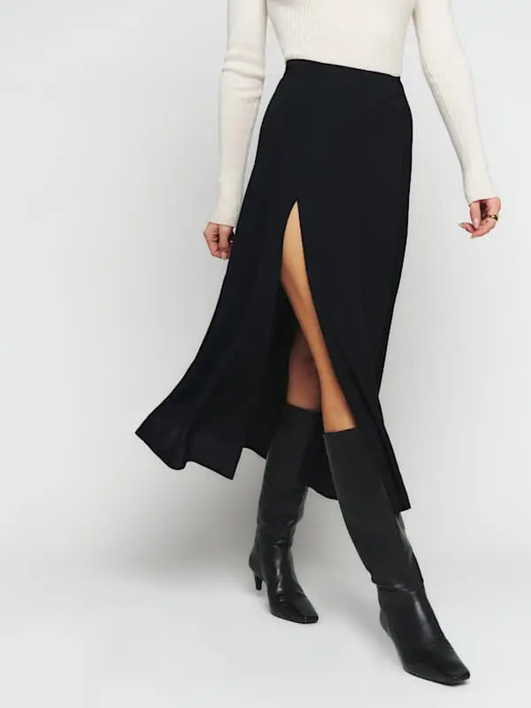 REFORMATION Zoe Midi Skirt - Black