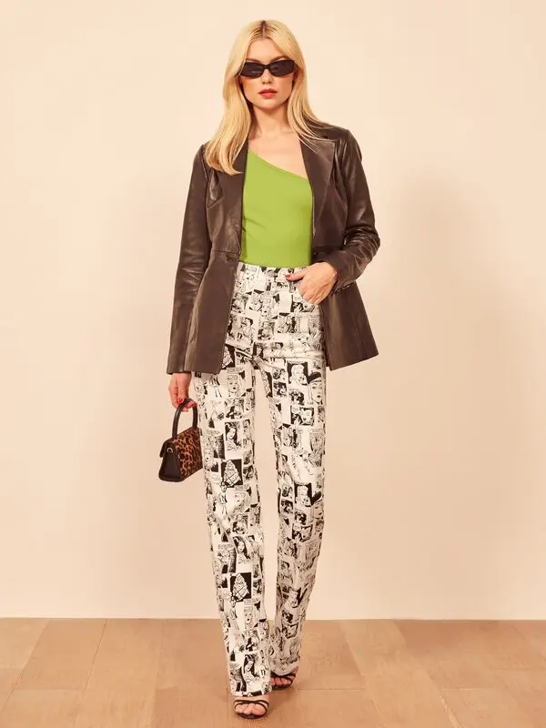 REFORMATION Newsprint High Rise Straight Long Jeans