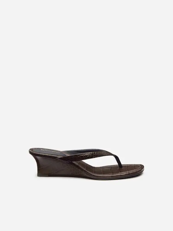 REFORMATION Amelia Thong Wedge Sandal - Brown