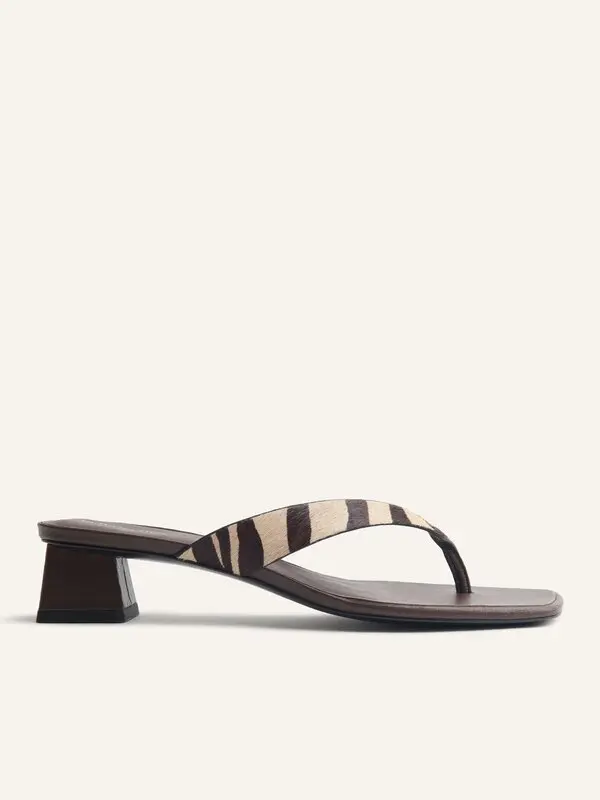Reformation Dana Block Heel Thong Sandal Chocolate Zebra