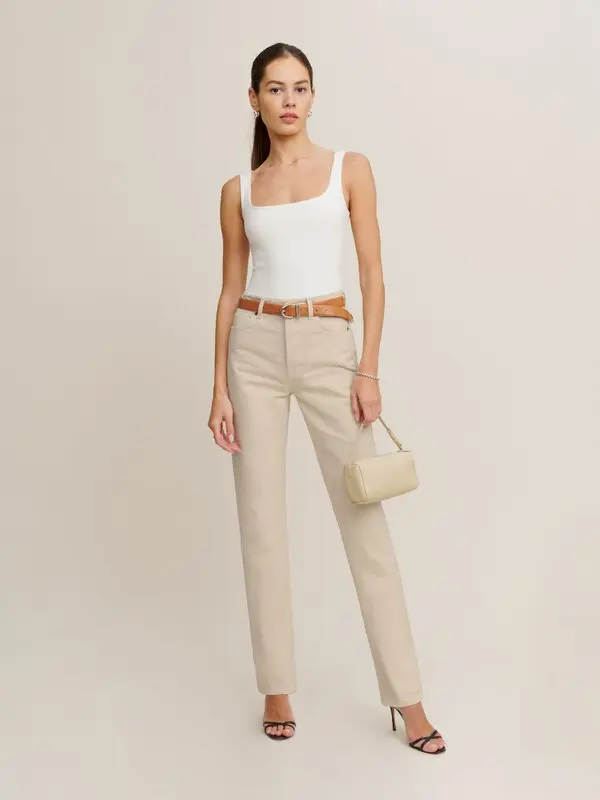 REFORMATION Cynthia High Rise Straight Long Jeans - Almond