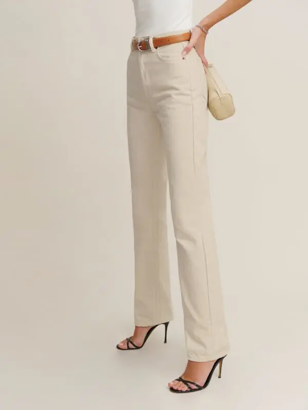 REFORMATION Cynthia High Rise Straight Long Jeans - Almond