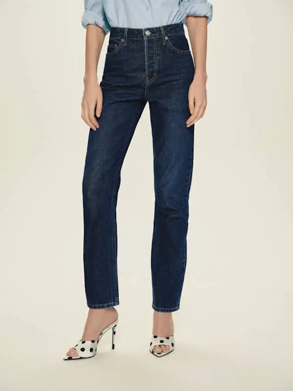 REFORMATION Cynthia High Rise Straight Long Jeans - Blue
