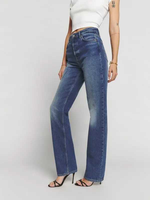 REFORMATION Cynthia High Rise Straight Long Jean - Hemlock