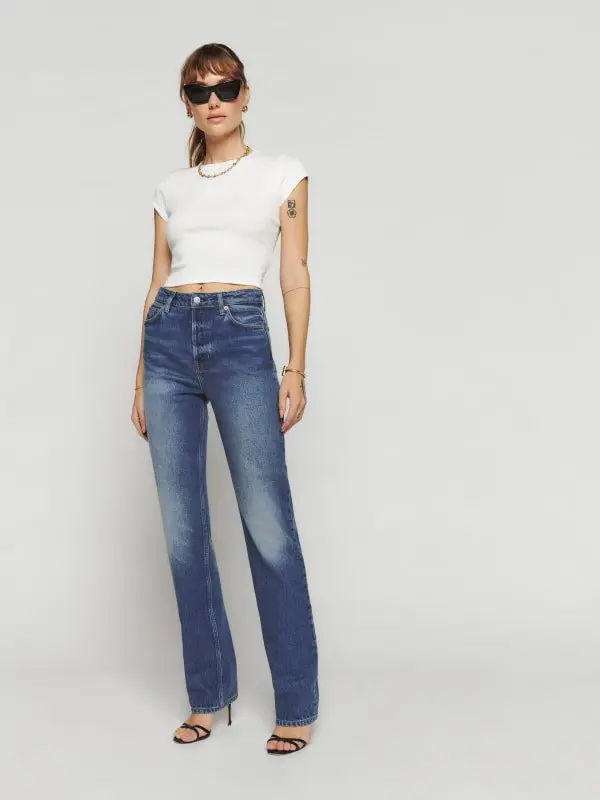 REFORMATION Cynthia High Rise Straight Long Jean - Hemlock