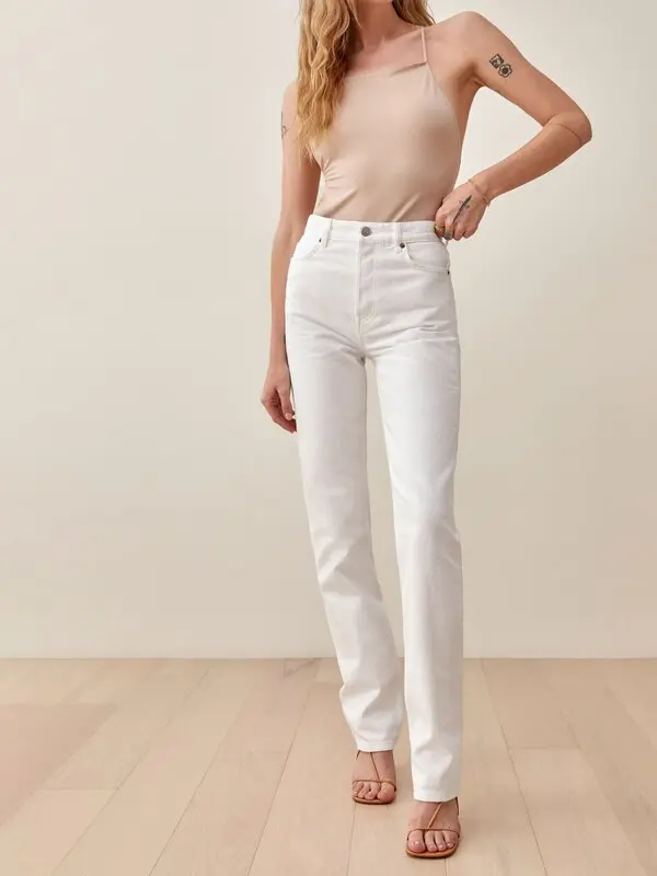 REFORMATION Cynthia High Rise Straight Long Jeans - Porcelain