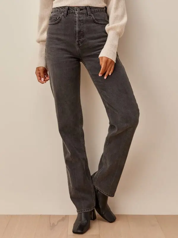 REFORMATION Cynthia High Rise Straight Long Jean - Seine