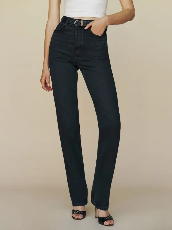 REFORMATION Cynthia High Rise Straight Long Jean - Vana