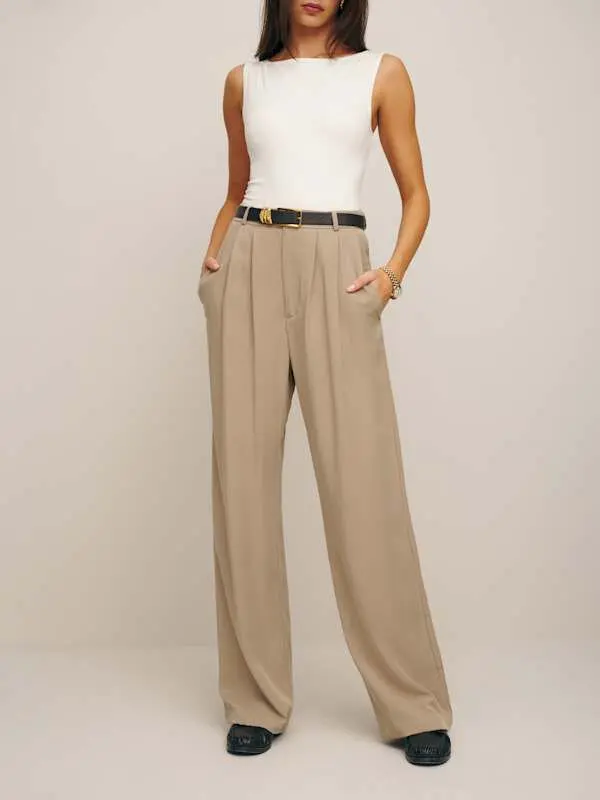 REFORMATION Mason Wide Leg Pant - Natural