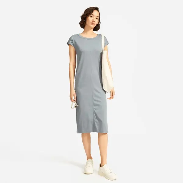 Everlane Luxe Cotton Side-Slit Tee Dress - Faded Sage | Editorialist