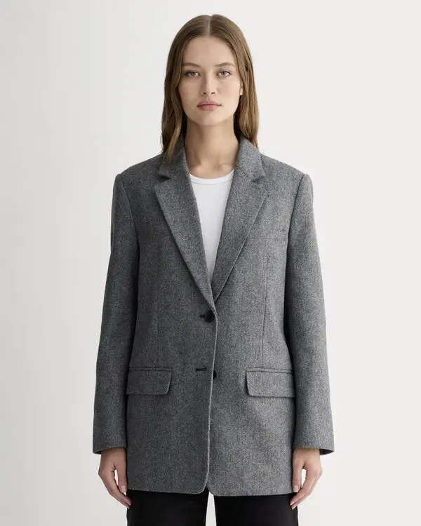 Everlane Oversized Wool Blazer - Grey Herringbone