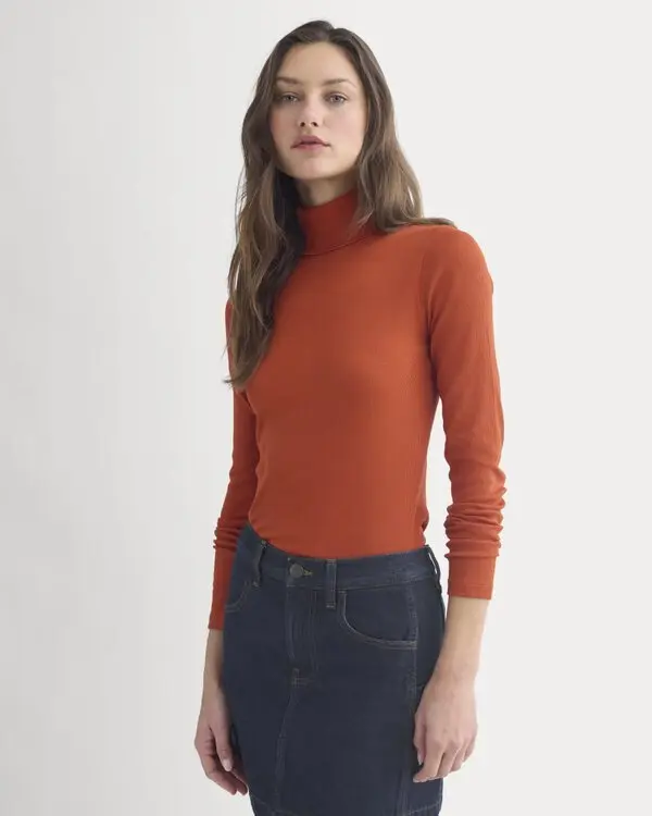 Everlane Luxe Ribbed Turtleneck - Rust