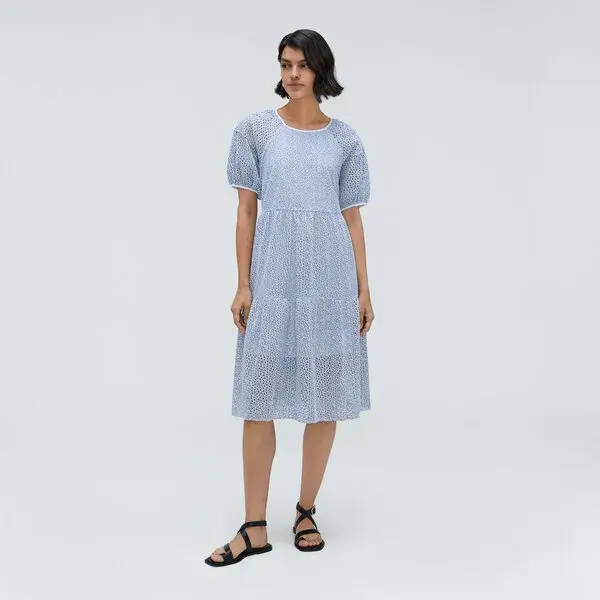 Everlane Tiered Eyelet Dress - Blue/White | Editorialist