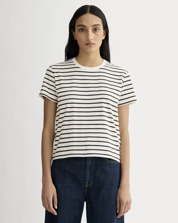 Everlane Box-cut Essential Cotton T-shirt - Bone/black