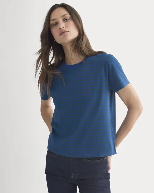 Everlane Box-cut Essential Cotton T-shirt - Navy Peony/dark Sea