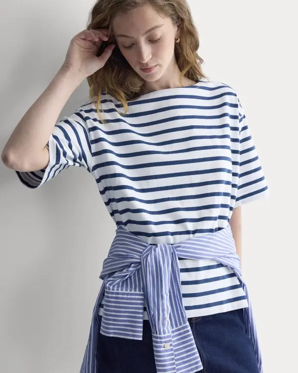 Everlane Mariner Long Sleeve Striped T-shirt - White/estate Blue