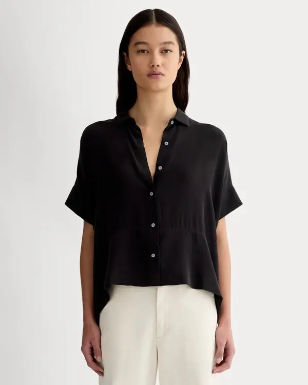 Everlane Washable Silk Boxy Shirt - Black