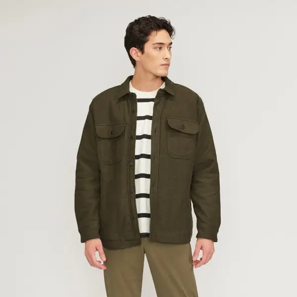 Everlane Renew Fleece-lined Heavyweight Overshirt - Heathered Green